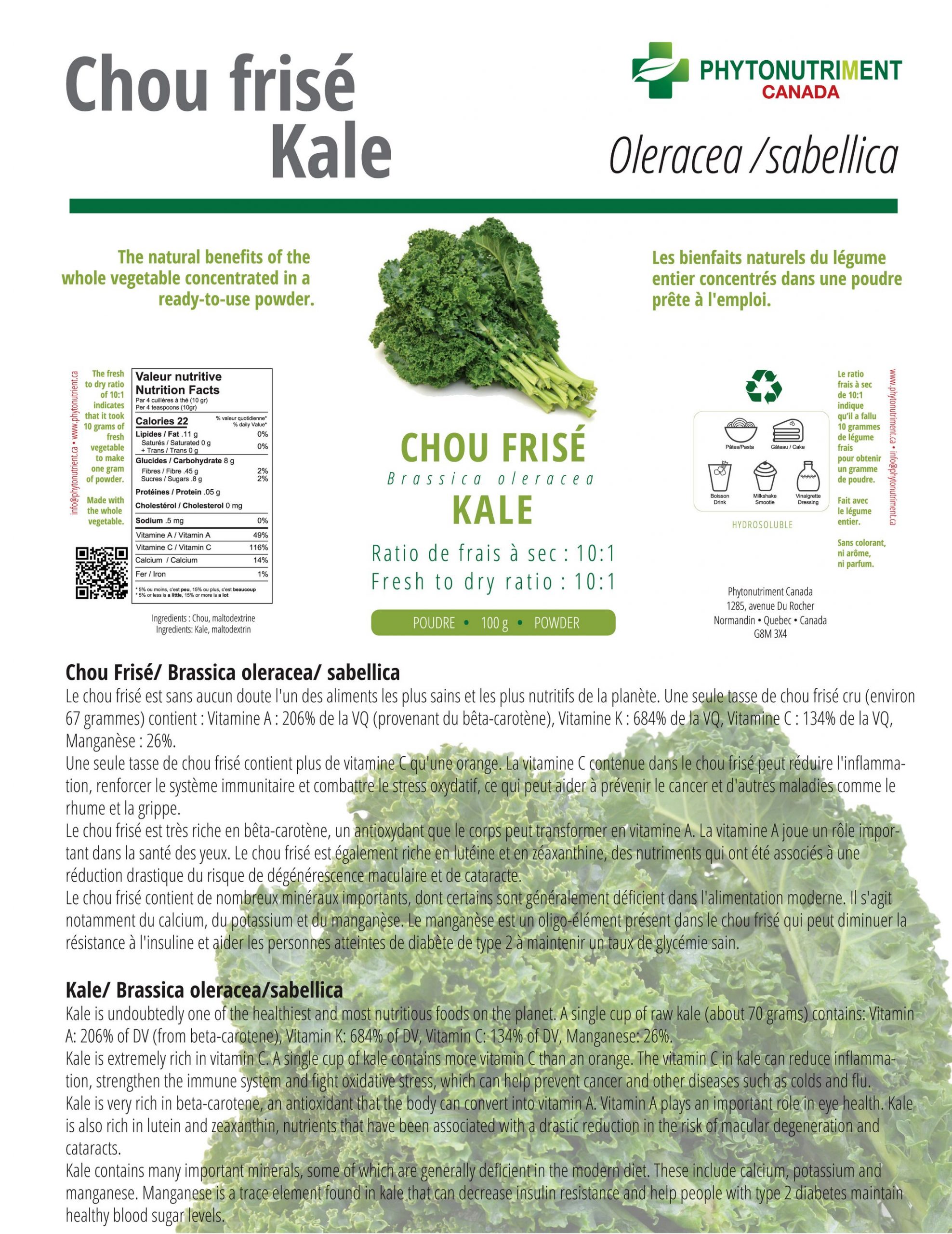 Kale Powder from Phytonutrient Canada – Phyto Canada
